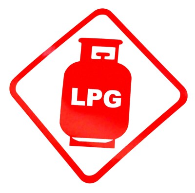 LPG WARNING STICKER, PACK OF 2 STICKERS, CARAVAN, MOTOR HOME, 120mm x ...