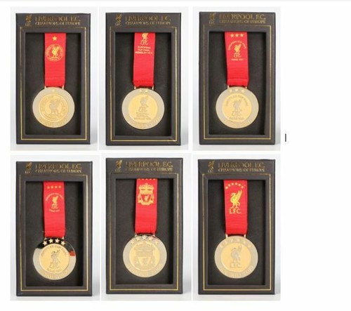 LIVERPOOL UEFA CHAMPIONS LEAGUE CHAMPIONS BOXED MEDAL SET 1977/78/81/84 ...