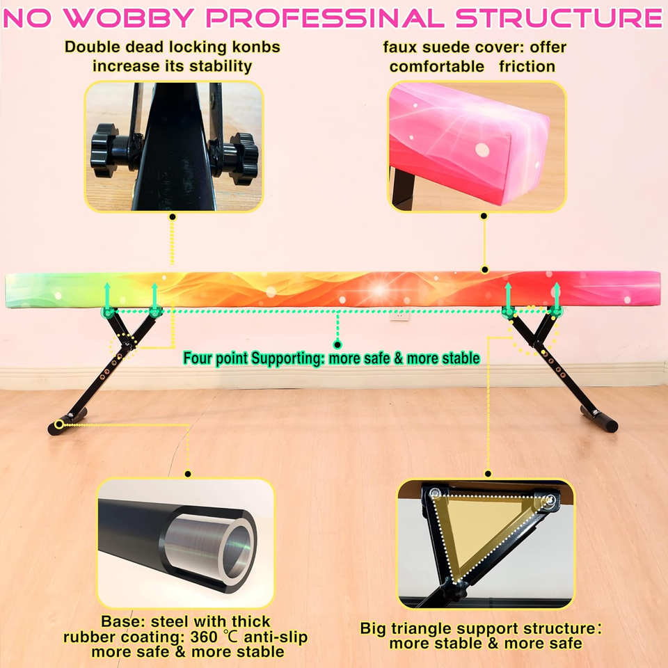 8 Ft Gymnastic Balance Beam with Adjustable Height From7 Inch to 22 ...