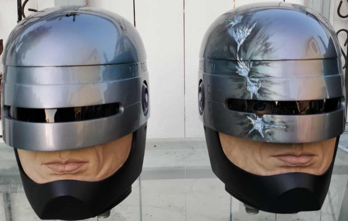 RoboCop 1:1 Helmets (Battle Damaged + Clean) Signed by Peter Weller w ...