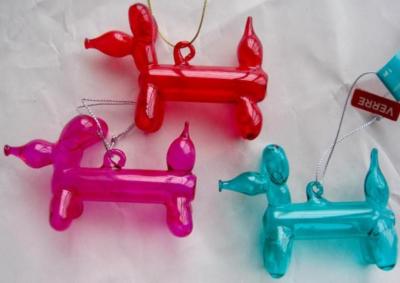 (1) BLOWN GLASS BALLOON ANIMAL CHRISTMAS ORNAMENT~DOG~PINK~GREEN~RED ...