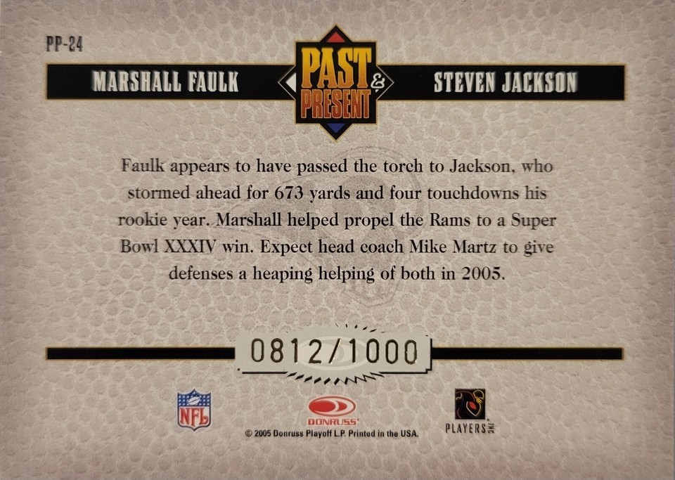 2005 Donruss Past & Present #PP24 Marshall Faulk / Steven Jackson 812/ ...