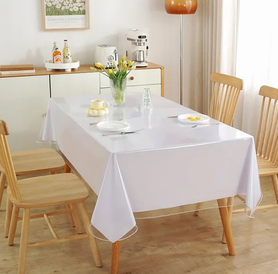 Clear Plastic Vinyl Fabric Table Cover Protector Tablecloth for Dining ...