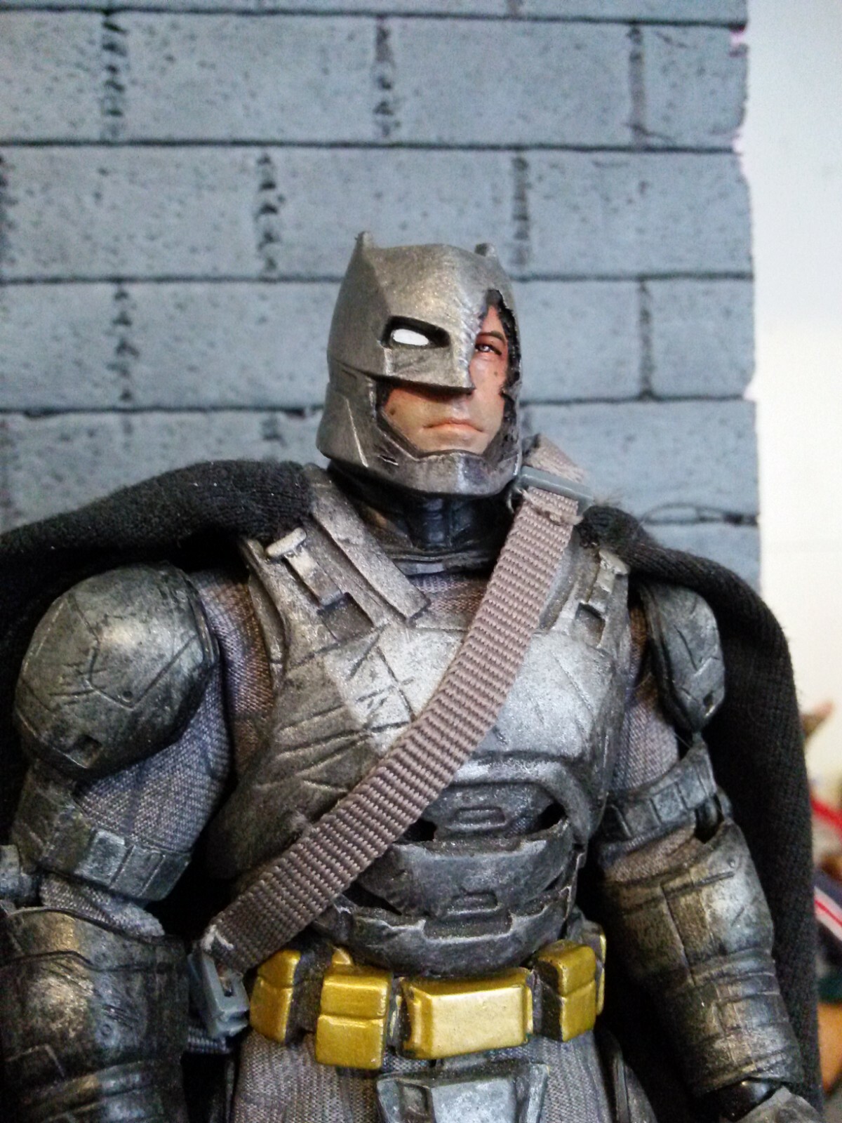 Custom painted head add-on for BVS battle damaged armored Batman Mezco ...