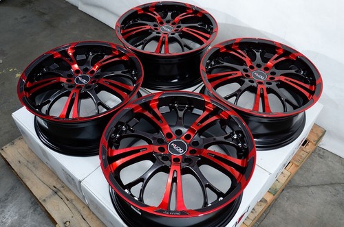 Kudo Racing Defuse 16x7 5x100 5x114.3 Black w/Candy Red Wheels Rims ...
