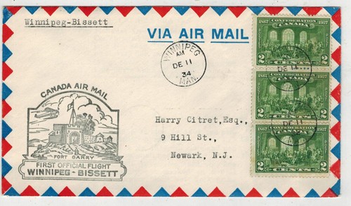 HARRY CITRET CANADA AIRMAIL FIRST FLIGHT 561 WINNIPEG TO BISSETT & FORT ...