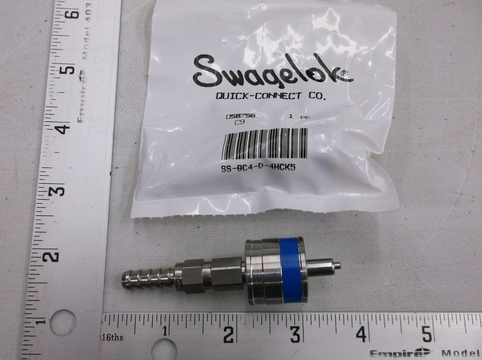 Swagelok, SS-QC4-D-4HCK5, SS, Quick Connect DESO, 1/4" Hose Barb, BLUE ...