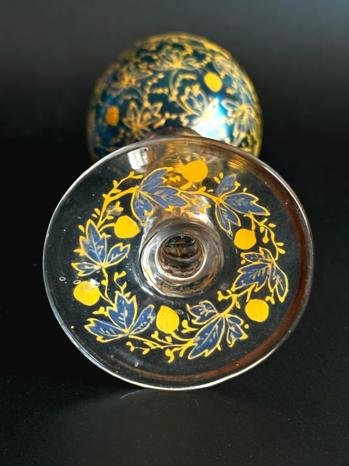 Antique Bohemian Moser Wine Glass Raised Enemel H/Painted Floral Design ...