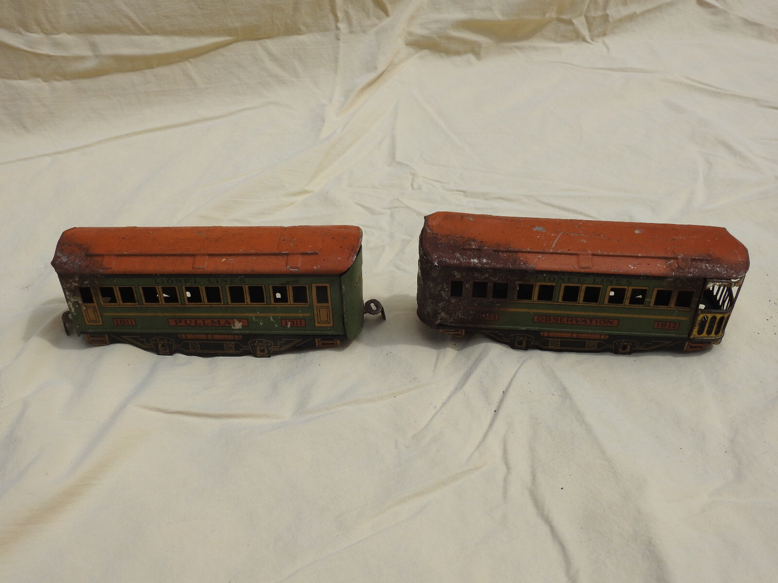 Lionel Lines Pullman 1811 & Observation 1812 Tin Litho Prewar *Parts ...