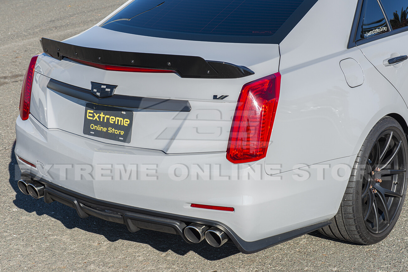 For 14-19 Cadillac CTS Carbon Package Glossy Black Rear Wing Wickerbill ...