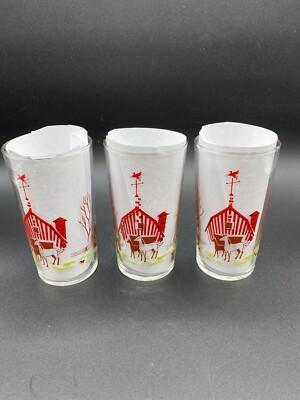 Vintage 50s Federal Glass Farm Drinking Glasses Barn Horses Pigs ...