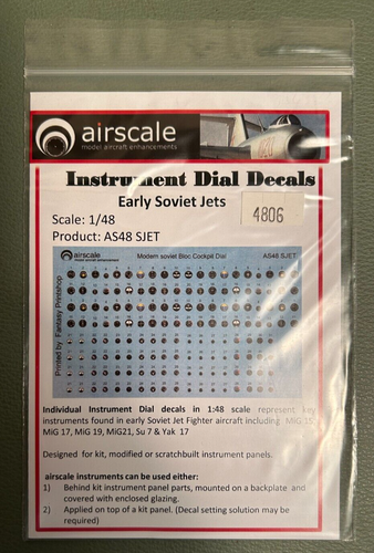 AIRSCALE INSTRUMENT DIAL DECALS EARLY SOVIET JETS AS48 SJET UNUSED | eBay