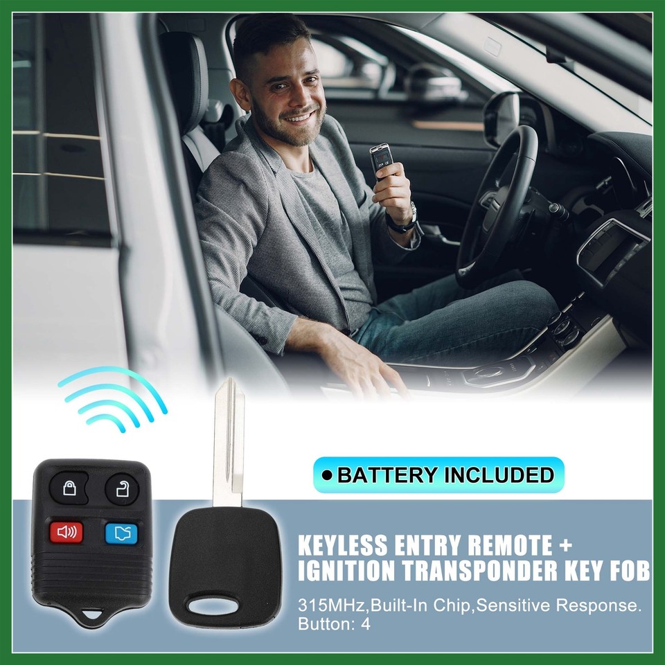 1 Set 315MHz Keyless Entry Remote Ignition Transponder Key Fob for Ford ...