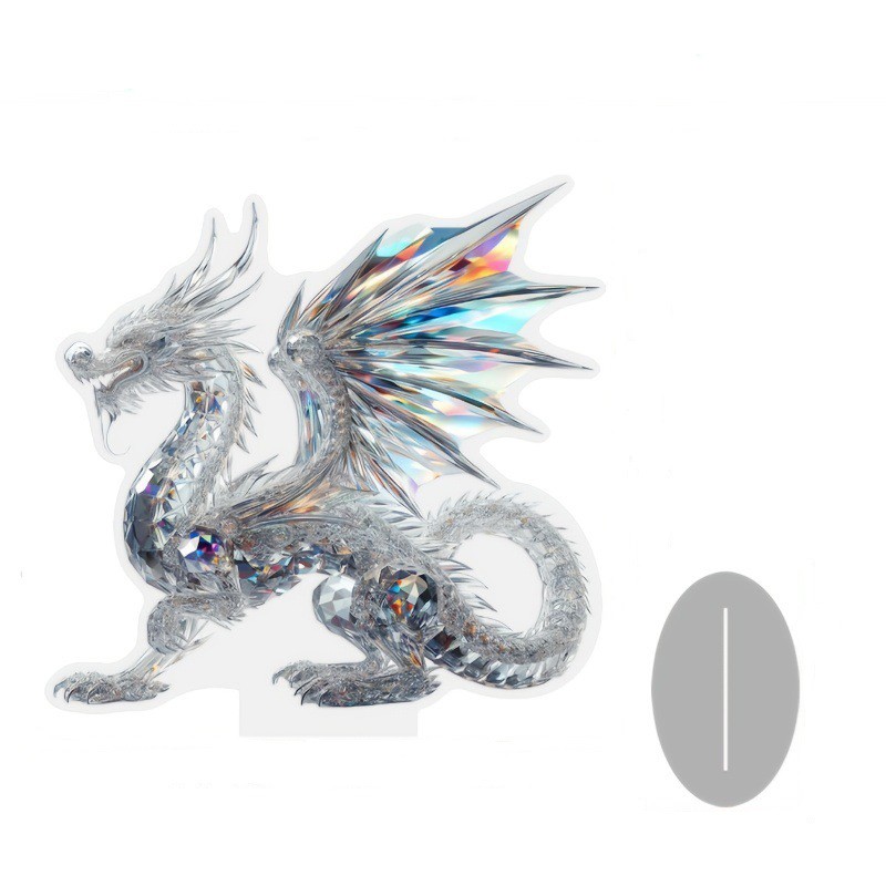 Acrylic White Crystal Dragon Statue 2D Flat Cool Figurine Home Office ...