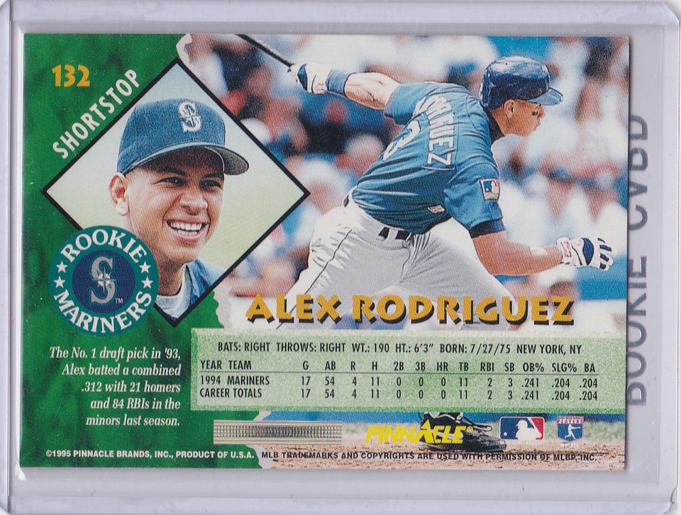 Alex Rodriguez AROD ROOKIE CARD Pinnacle Baseball RC Seattle Mariners ...