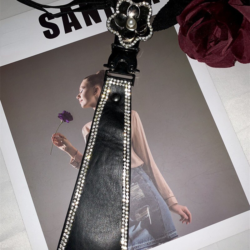 Unisex PU Leather Tie Glitter Crystal Tie Flower Punk Necktie ...