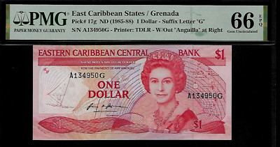 East Caribbean States 1$ 1985 PMG 66 EPQ UNC P #17g Queen Elizabeth II ...