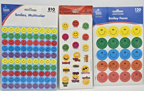 Lot of 3 Sticker Packs for Teachers: Smiley Faces, Reward Chart Seals ...