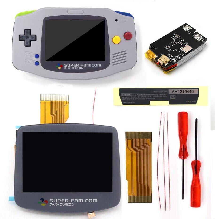 Gameboy Advance IPS V5 Laminated 1800mAh Screen Battery Mod No Solder ...