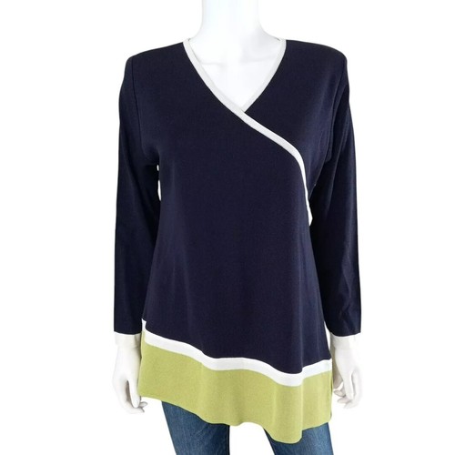 MISOOK Tunic Top sz M Navy Green Colorblock Asymmetrical Artsy V-Neck ...