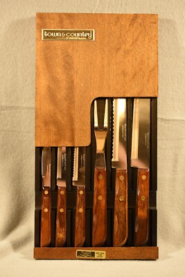 Washington Forge Town & Country Carving Set Walnut MCM Steak Knives ...