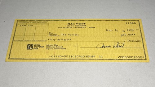 1979 Mae West Signed Bank Check JSA CG22950 | eBay