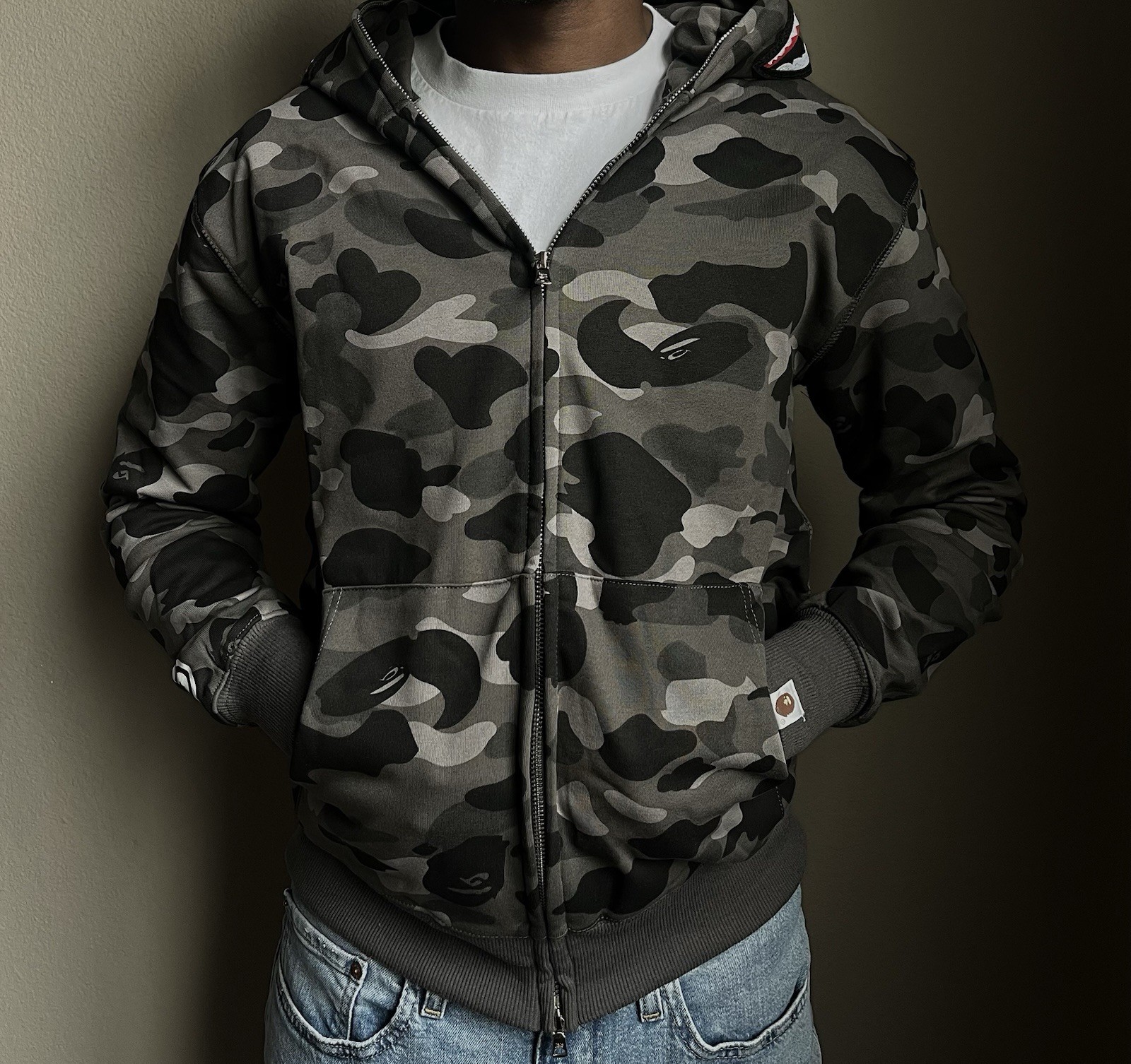 BAPE Color Camo Shark Full Zip Hoodie Black/Green Cammo Large | eBay