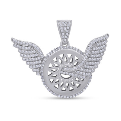 1ct Lab Created Moissanite Angel Wings Wheel Charm Pendant In 10K White ...
