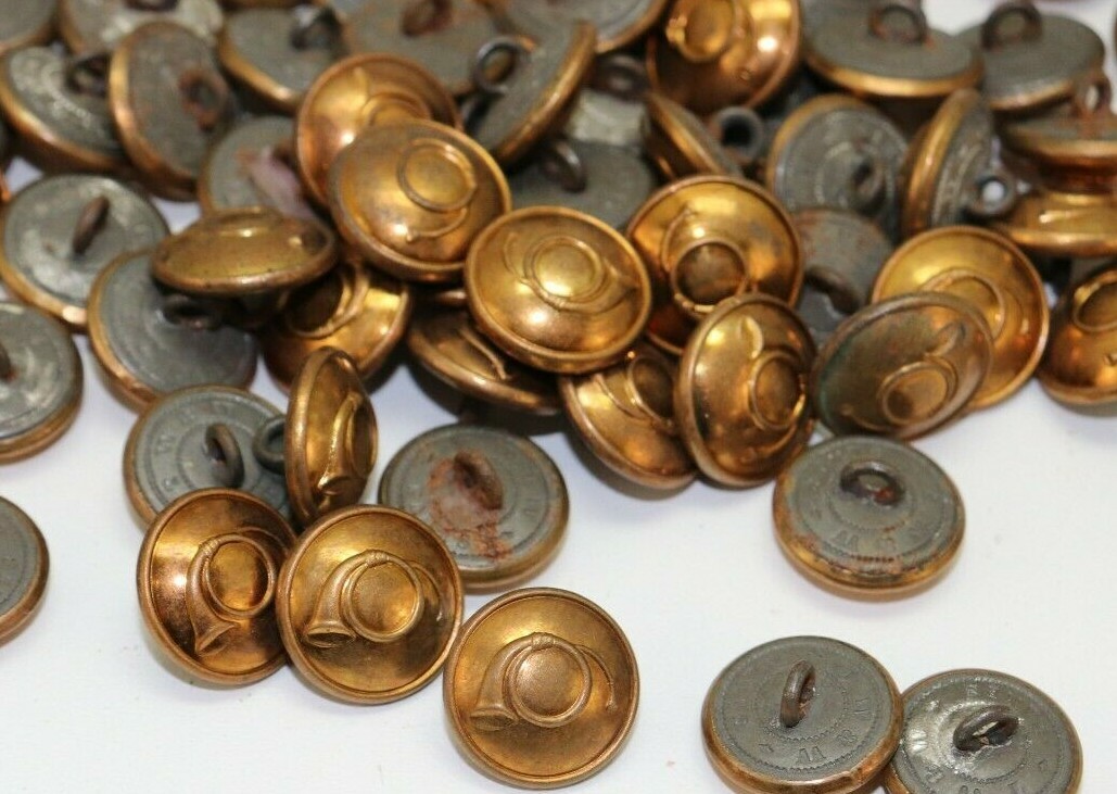 Spanish Army Brass Bugle Buttons 9/16in =14mm =22L marked TW &W Paris ...