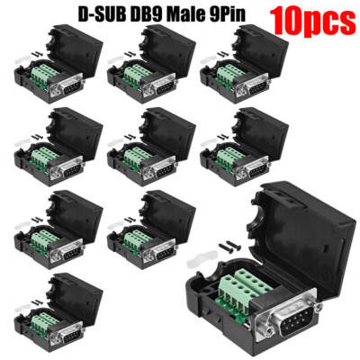 USA 10Pcs D-SUB DB9 Cover Male 9Pin Plug Breakout Terminals Screw Type ...