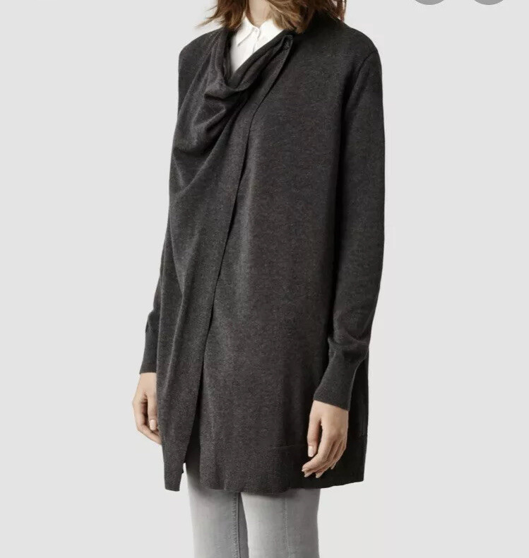 AllSaints Dark Gray Draped Button Cardigan Sweater Wo… - Gem