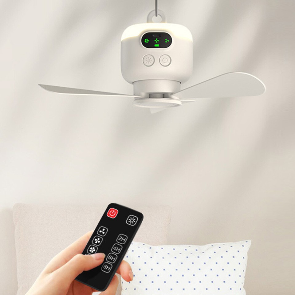Portable Wireless Ceiling Fan Light Rechargeable Tent Fan with Remote ...