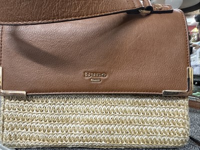 Dune London Brown Tan wicker gold Attachments Top Handle/Crossbody Bag ...