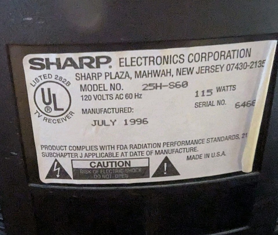 Sharp CRT 25" TV 25H-S60 115W 1996 W/ Remote! Retro Gaming Tested ...
