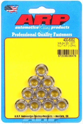 ARP Nuts 12-Point Stainless Steel Polished 3/8 in.-24 RH Thread Set of ...