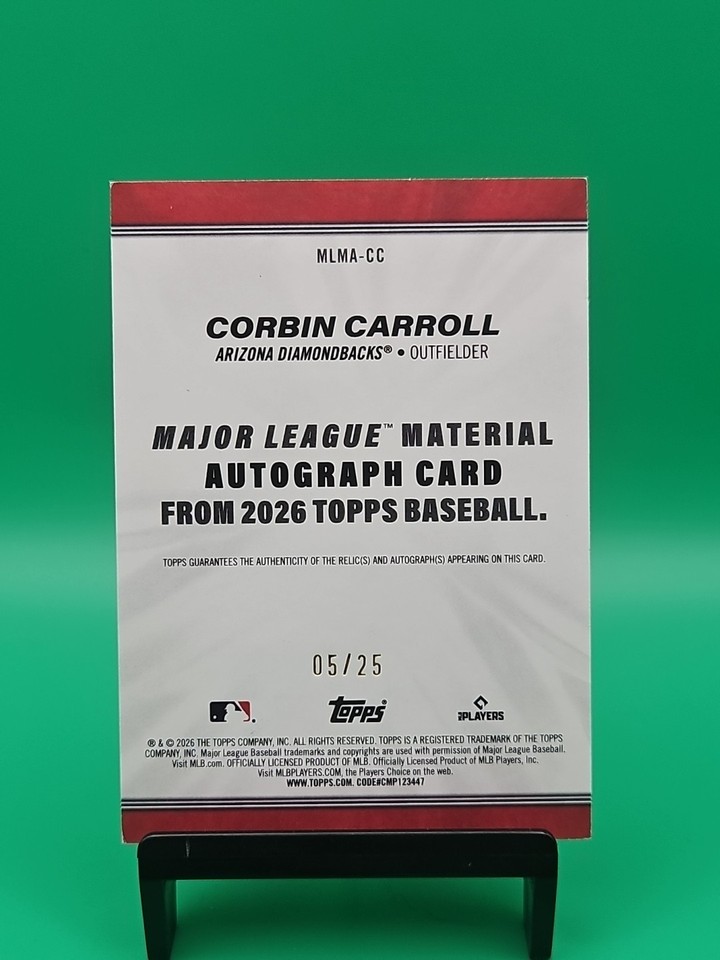 2026 Topps Corbin Carroll Major League Material Autograph Relic Orange ...