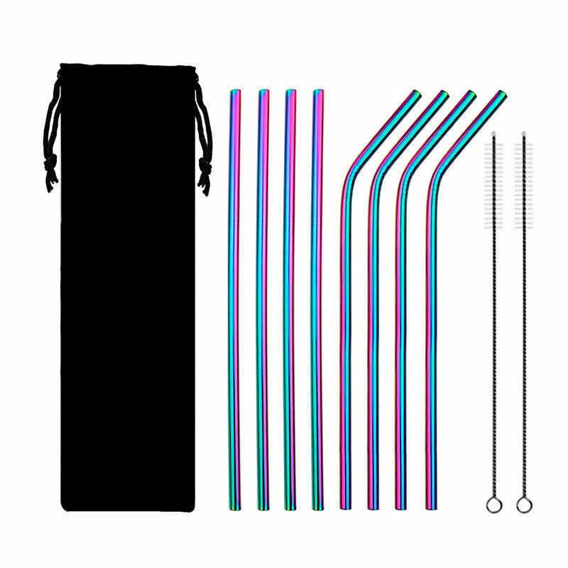 10pc Reusable Metal Drinking Straw Stainless Steel Smoothies Straw with ...