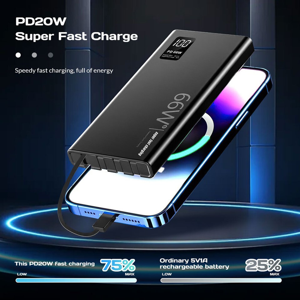 40000mAh 66W Power Bank Fast Charging Portable Charger PD20W Build-in 4 ...