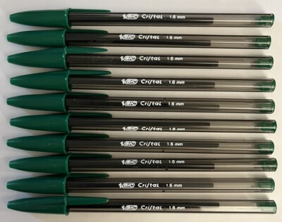 Lot of 10 DARKEST GREEN Bic Cristal Ballpoint Pens 1.6mm,X-tra Bold ...