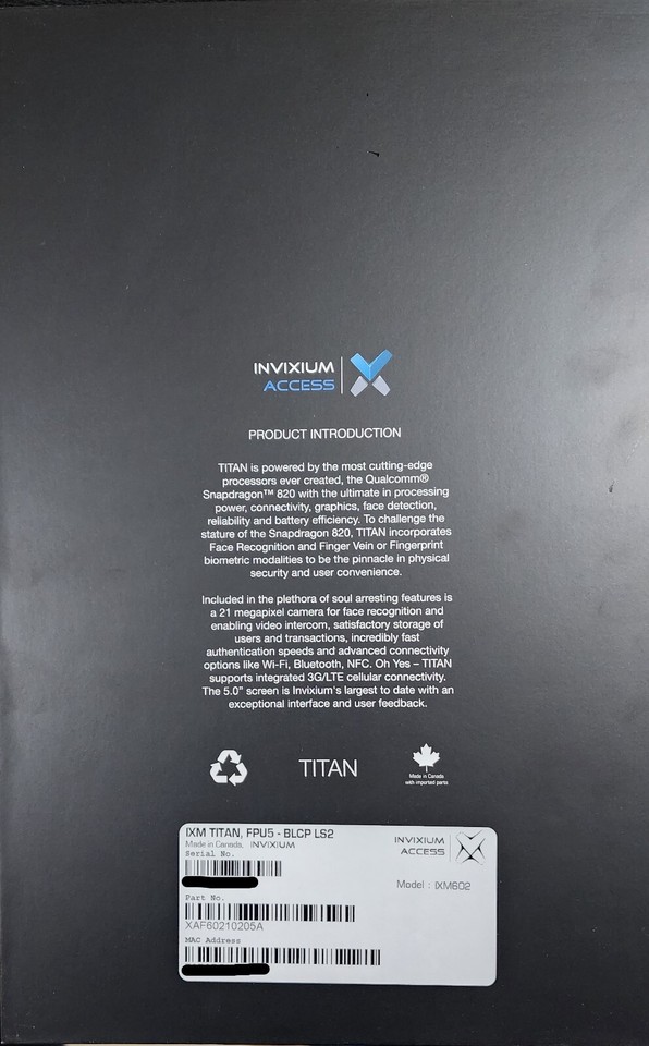 IXM Titan E-KIT Bundle FPU5-BLCP LS2 IXM602 Face Recognition Access ...