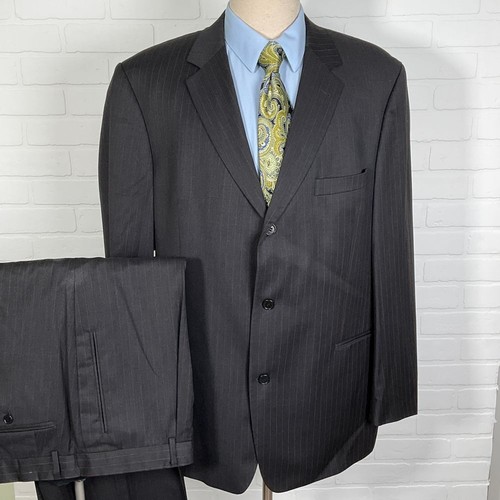 SARAR Suit Men 48R 37W 33L Black Brown Pinstripe Camry Super 140s Wool ...