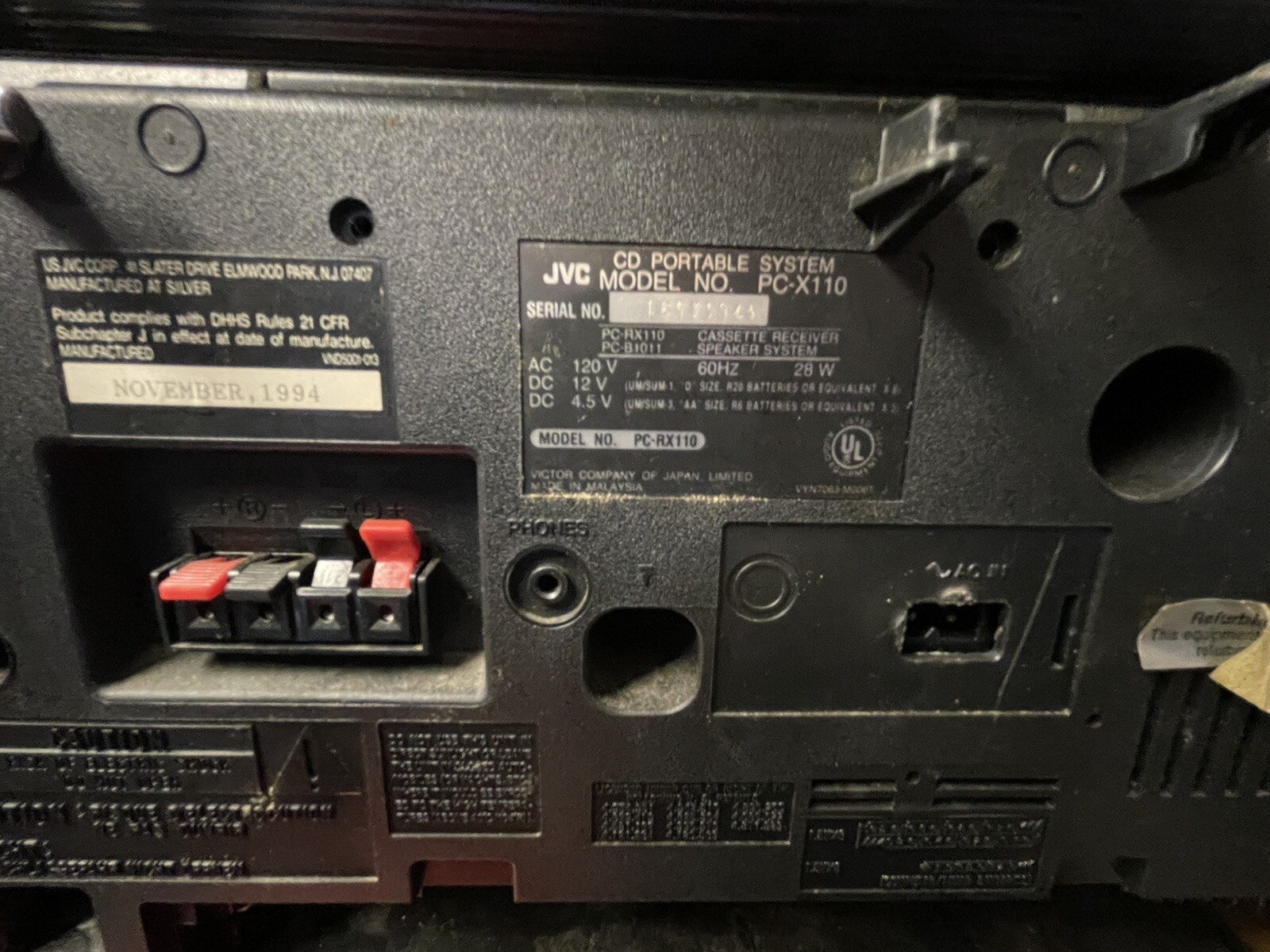 JVC PC-X110 CD Dual Cassette Deck Player AM/FM Radio Portable Boombox ...