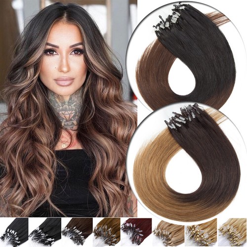 Real Thick Micro Loop Ring real Remy Human Hair Extensions Tips Beads ...