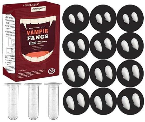 COOLJOY 12 Pairs Vampire Teeth Fangs 4 Size with Adhesive Halloween ...