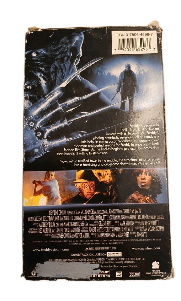 Freddy vs Jason VHS Tape Horror Slasher Robert Englund Preowned RARE ...