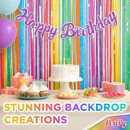 Shimmer Wall Curtain Backdrop (2 Pack, 6.6 x 3.3 ft), Rainbow Streamers ...