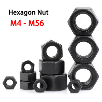 M4 - M52 Grade 8.8 Hexagon Nut Blackened Carbon Steel Nut Multiple Size ...