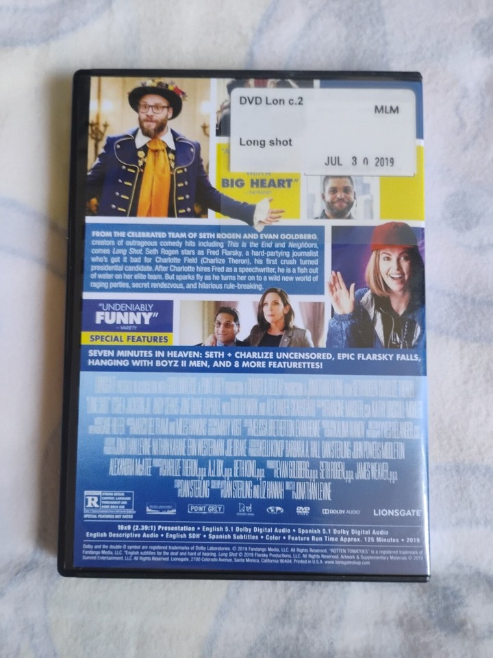 Long Shot (DVD, 2019) Charlize Theron , Seth Rogen , Andy Serkis and ...