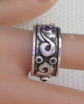 STERLING VINTAGE MOVABLE INSIDE RING W, AMETHYST STONE SIZE 8 | eBay