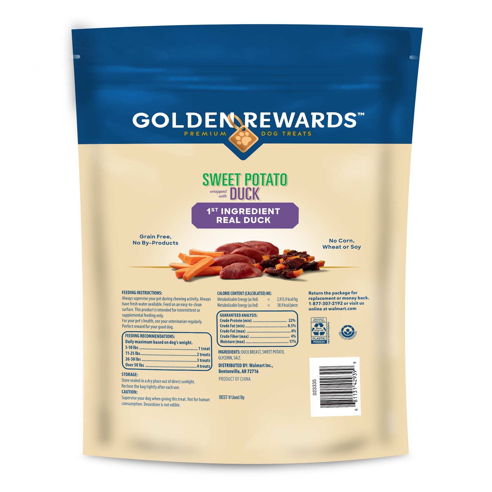 4 Pack Golden Rewards Sweet Potato Wrapped with Duck Treats for Dogs ...
